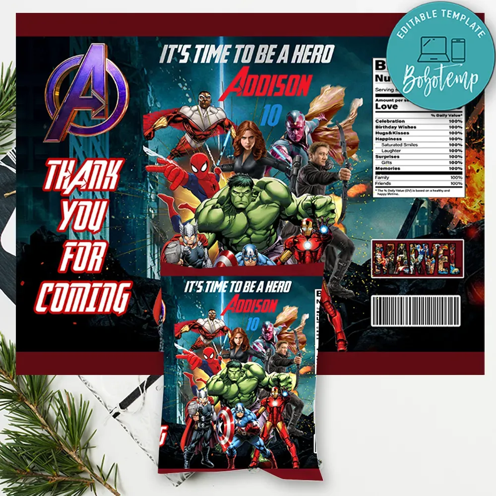 Avenger Marvel Birthday Chip Bag Digital File Printable DIY | Bobotemp