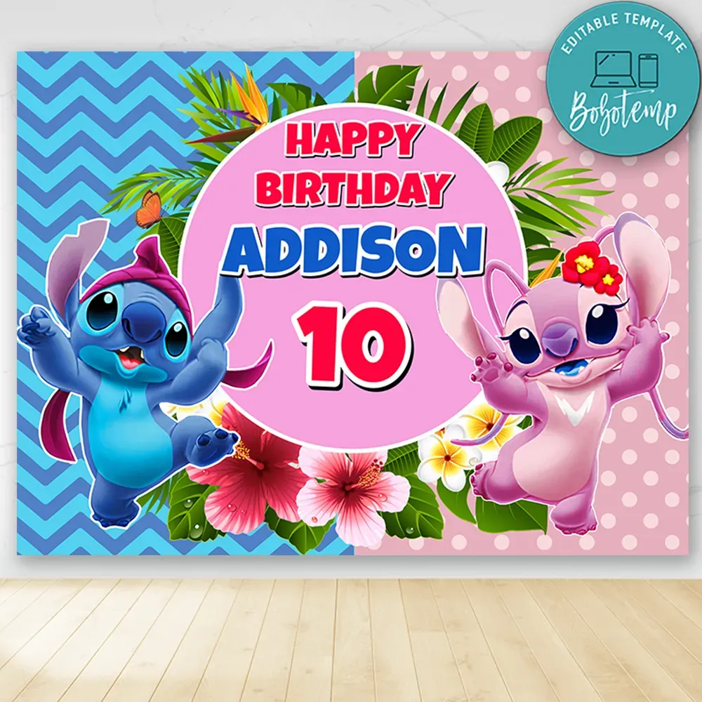 Printable Stitch and Angel Birthday Backdrop Digital File DIY | Bobotemp