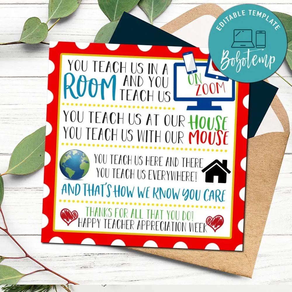 Virtual Teacher Appreciation Gift Tag Printable Instant Download | Bobotemp