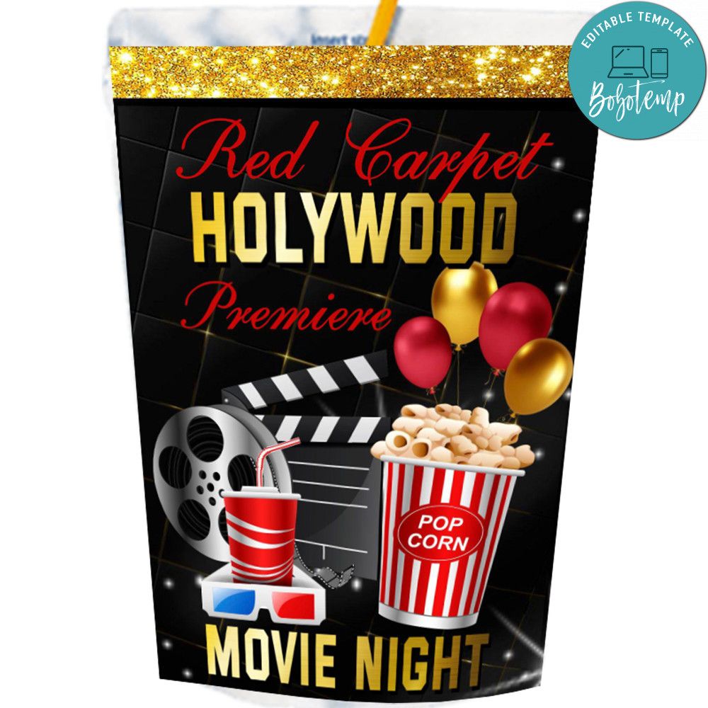 Hollywood Movie Night Capri Sun Labels Digital File Printable | Bobotemp
