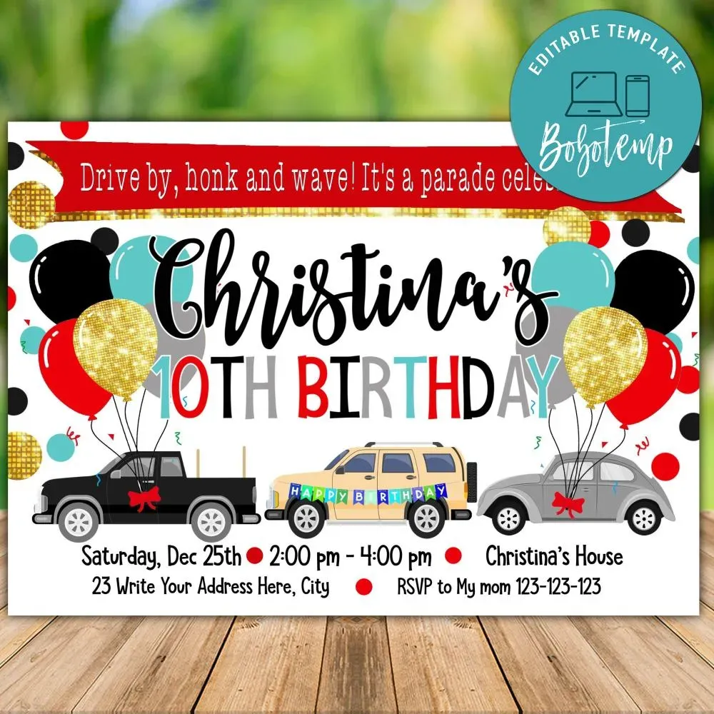 Drive By Birthday Flyer Printable Instant Download | Bobotemp