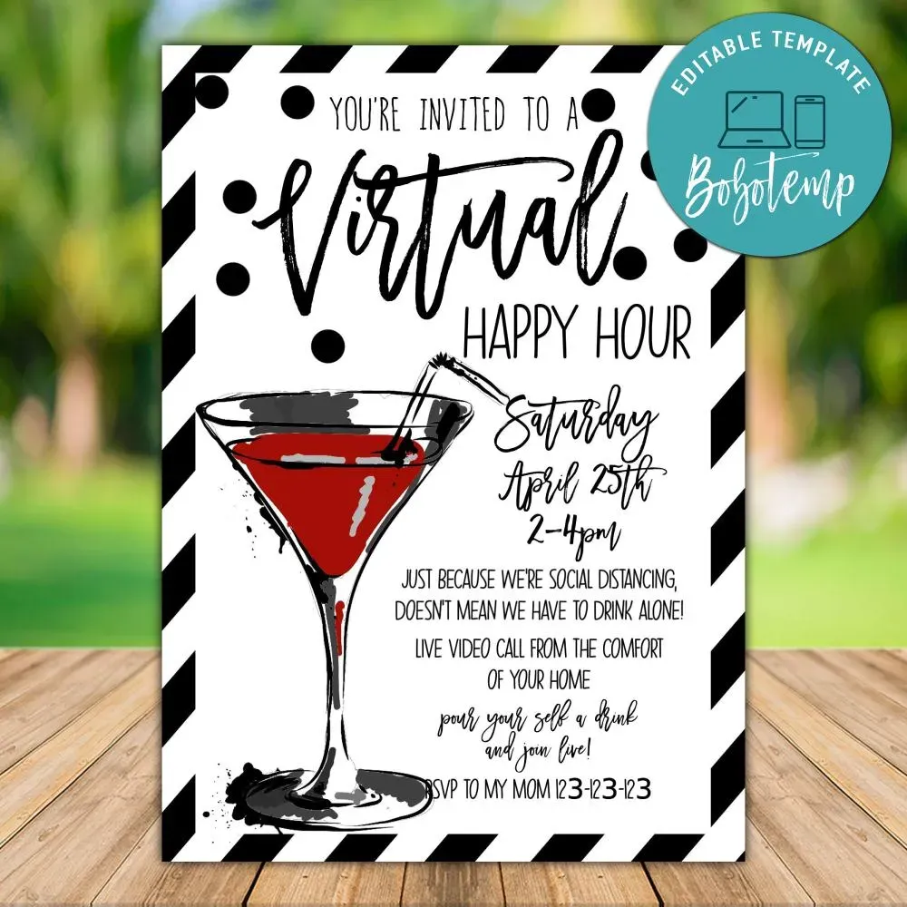 Printable Wine Tasting Virtual Happy Hour Invitation DIY | Bobotemp