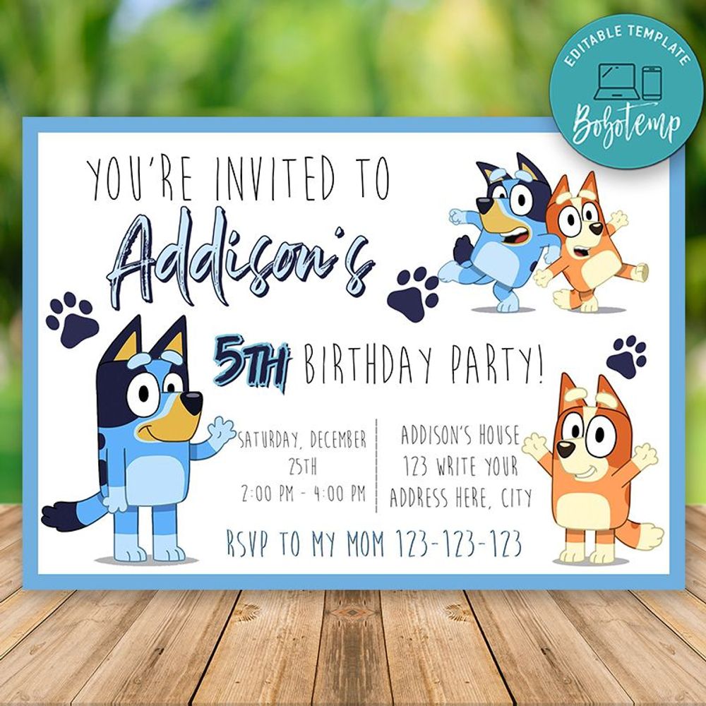 Editable Bluey Birthday Invitation Instant Download Sportspartydesign
