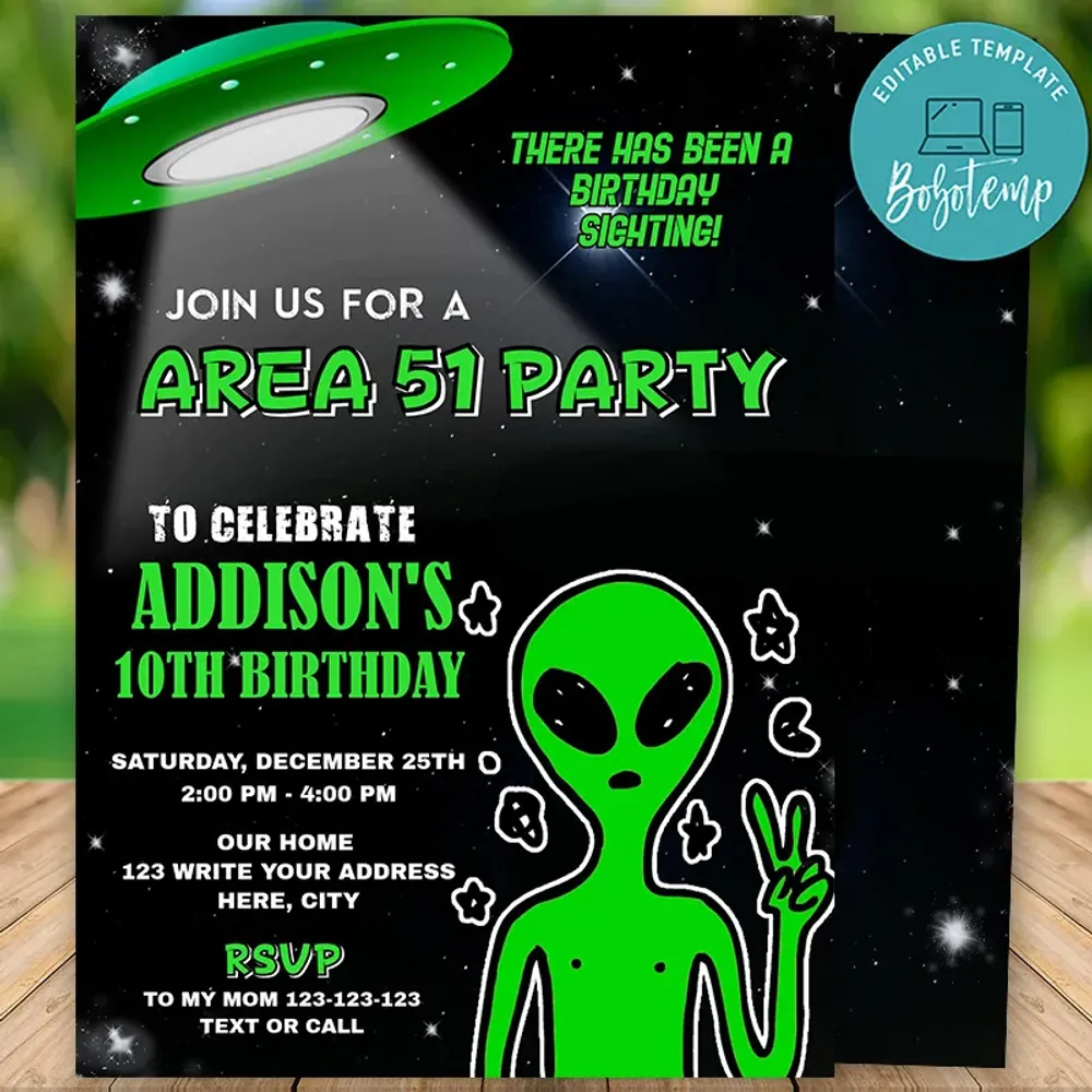 Printable Space Aliens Birthday Flyer Instant Download | Sportspartydesign