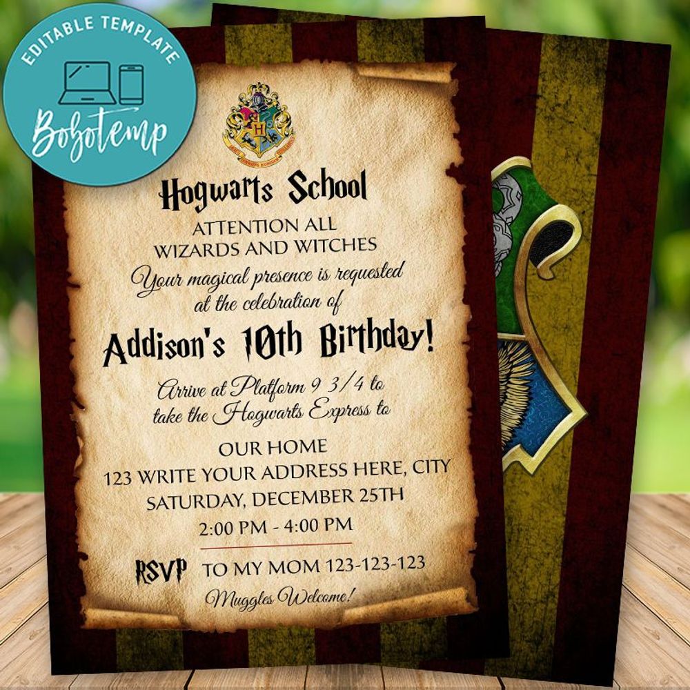 Editable Harry Potter Wizard Birthday Invitation Instant Download 