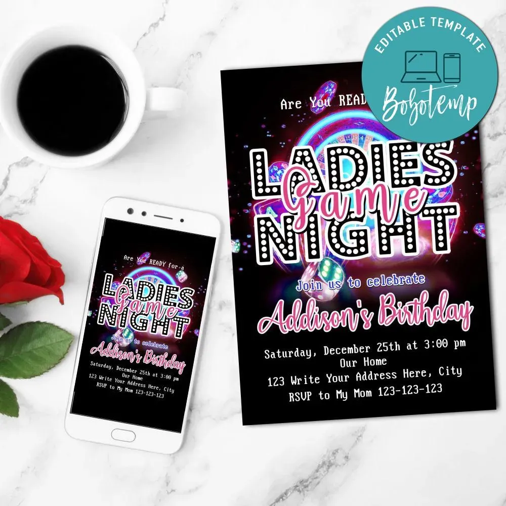Ladies game night Invitation Template Instant Download | Bobotemp