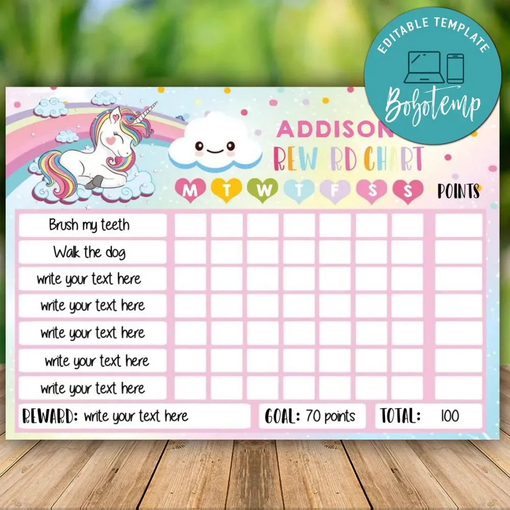 Printable Unicorn Rainbow Routine Chart Instant Download | Bobotemp