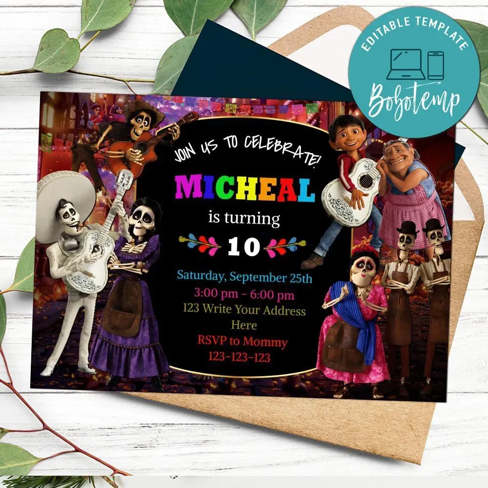 Dia De Los Muertos - Coco Fiesta Birthday Flyer Printable | Bobotemp