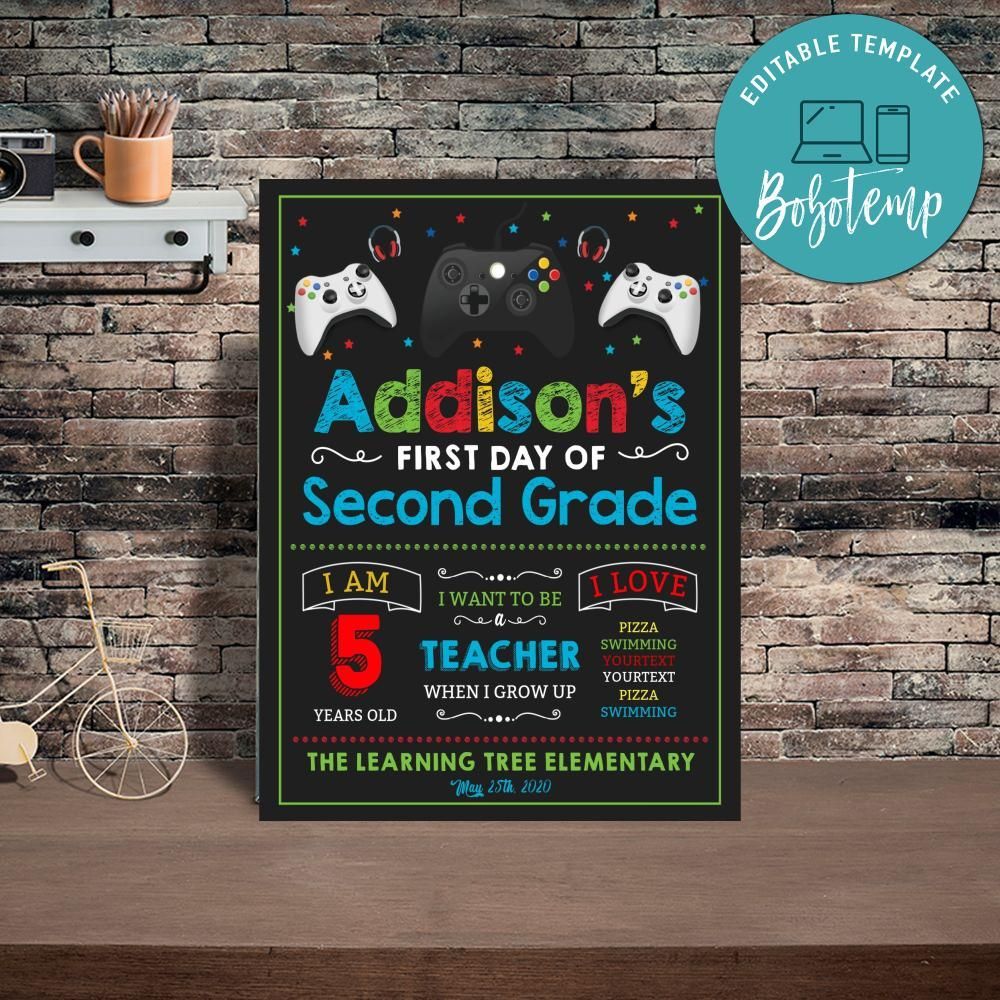 Video Game First Day of Kindergarten Chalkboard Sign Printable | Bobotemp