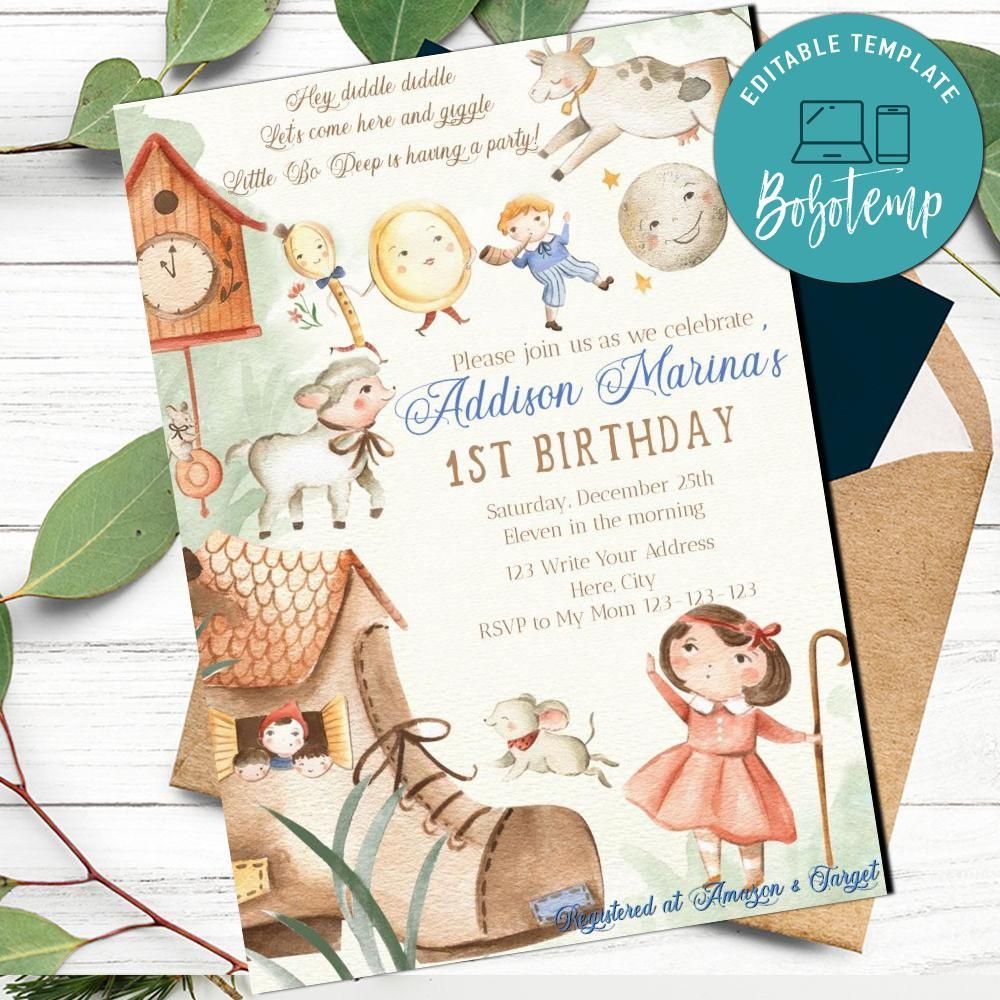 Rhymes Birthday Invitation Customizable Template Instant Download 