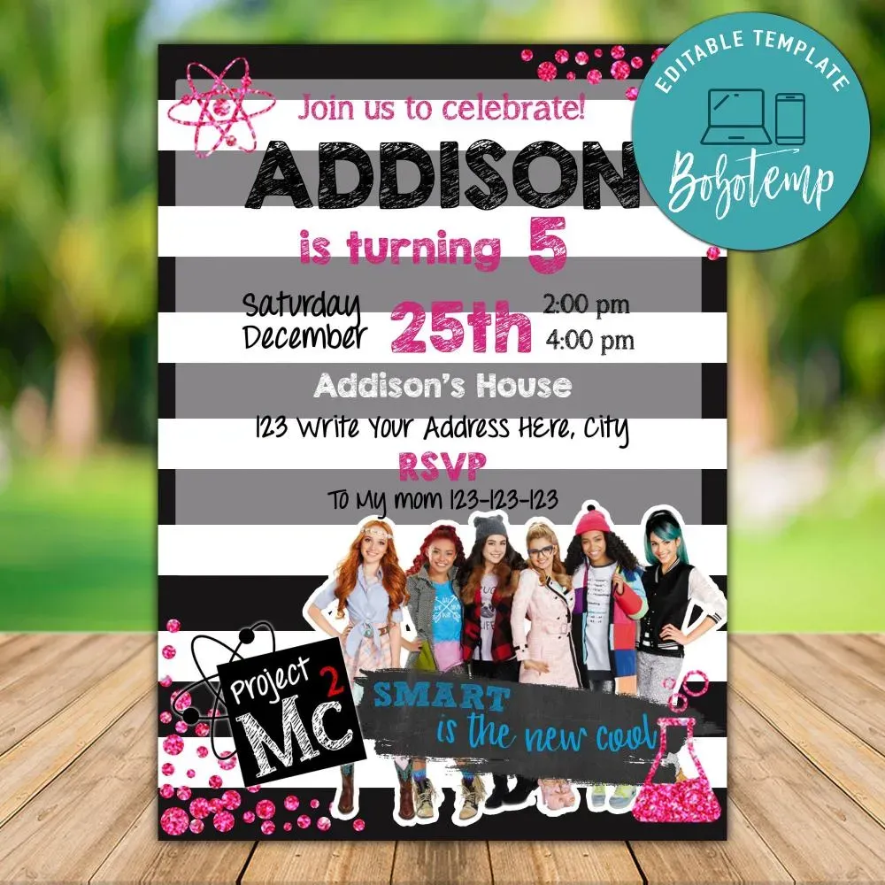 Printable Project MC2 Invitation Template Instant Download | Bobotemp