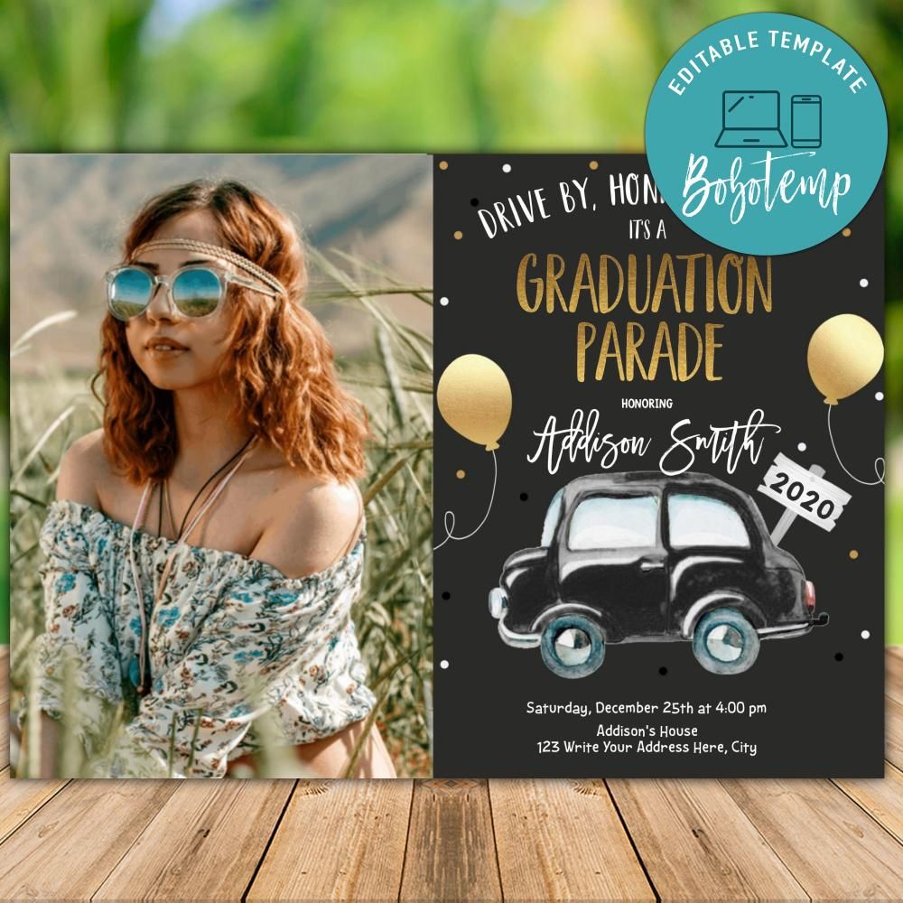 Printable Honk and Wave Graduation Parade Invitation With Photo | Sunmily