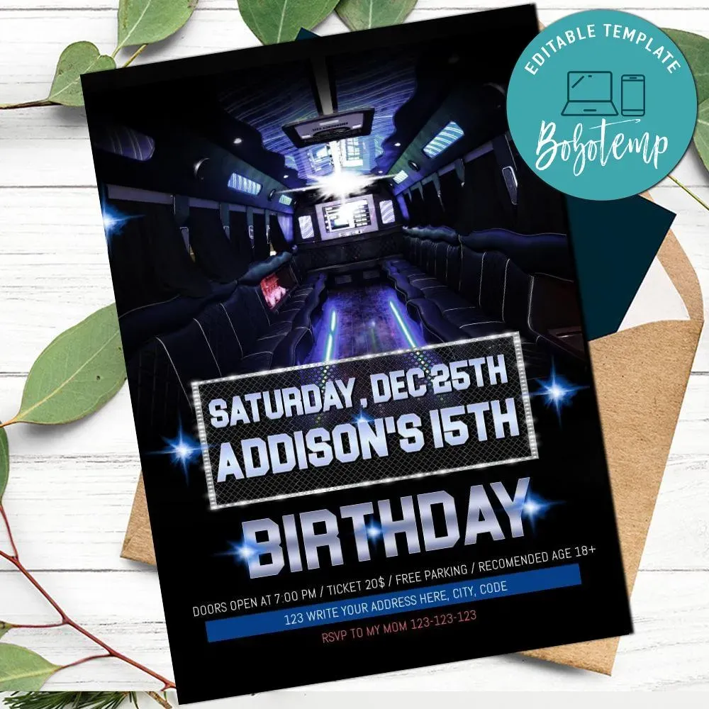Party Bus Invitation Customizable Template Instant Download | Bobotemp