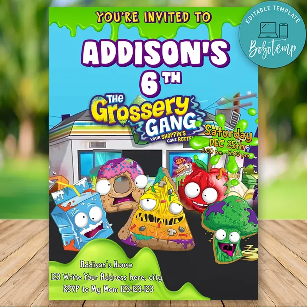 Printable Grossery Gang Birthday Flyer Instant Download | Bobotemp