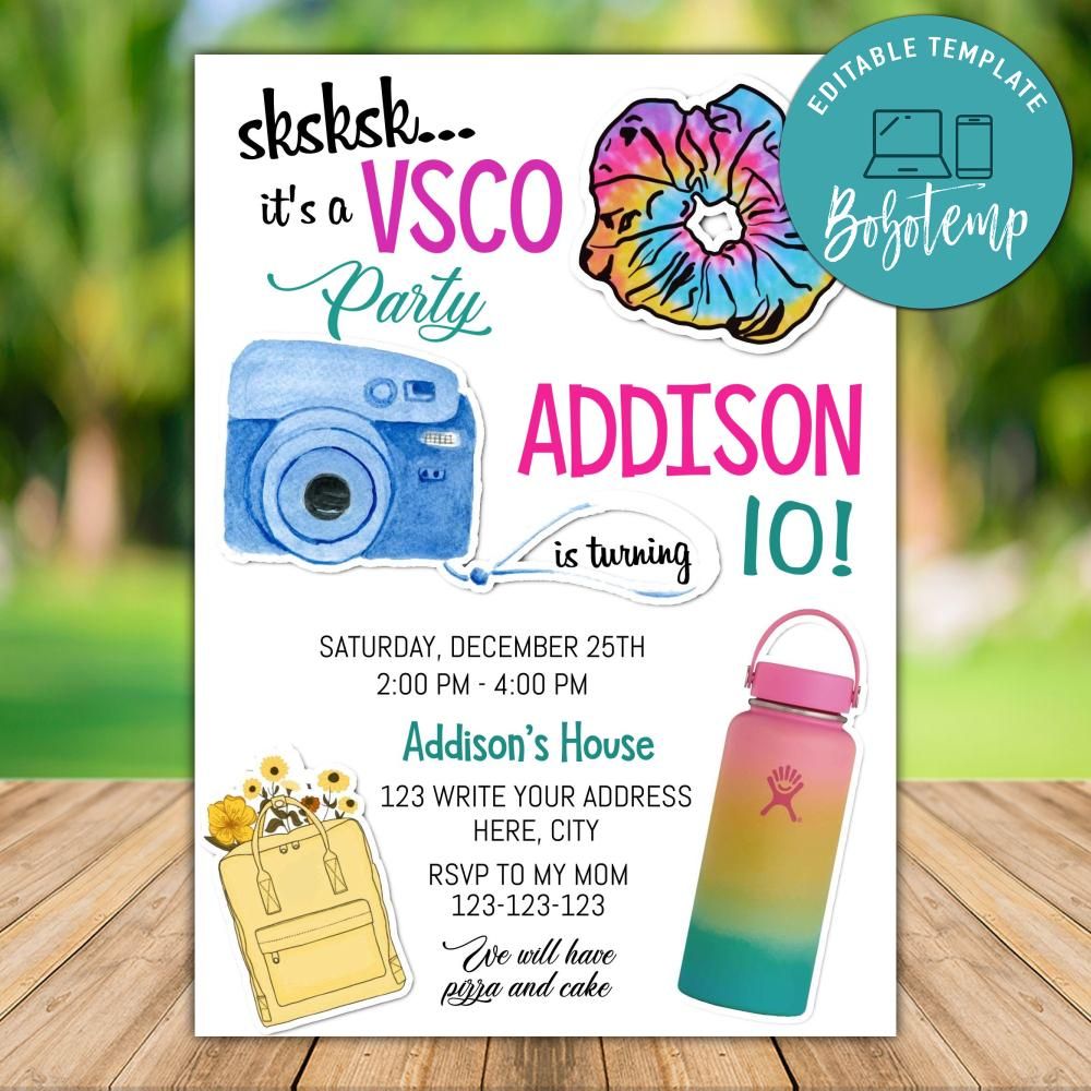 Editable VSCO Girl Birthday Invitation Instant Download | Bobotemp