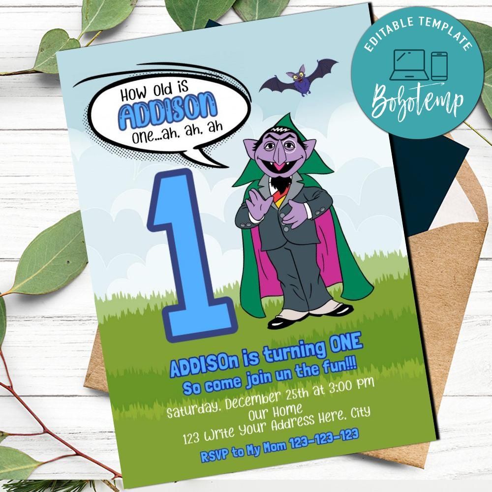 Count Von Count Birthday Invitation Printable Instant Download Bobotemp