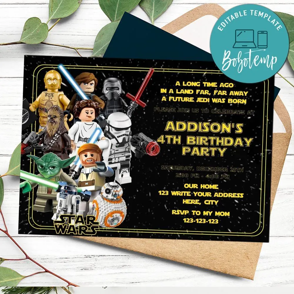 Editable Lego Star Wars Birthday Flyer Instant Download | Bobotemp
