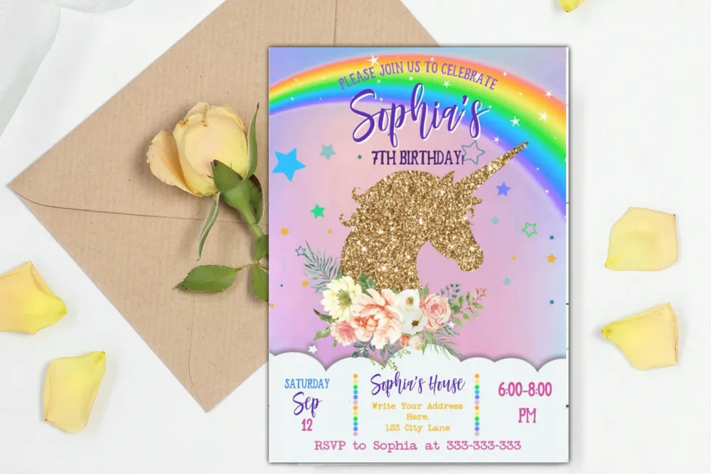 Personalized Unicorn Magical birthday Flyer DIY | Bobotemp