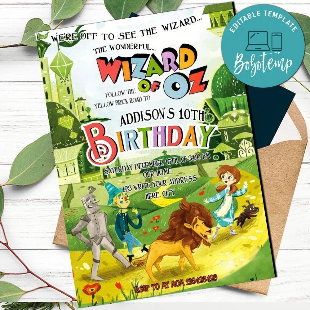 The wizard of oz Invitation Template to print at home | Bobotemp