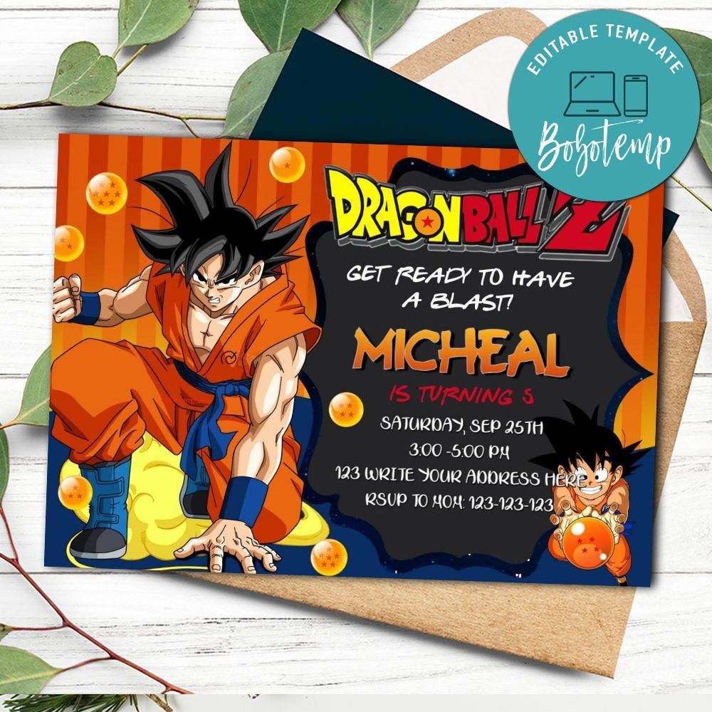 Dragon Ball Goku Invitation Customizable Template DIY Createpartylabels