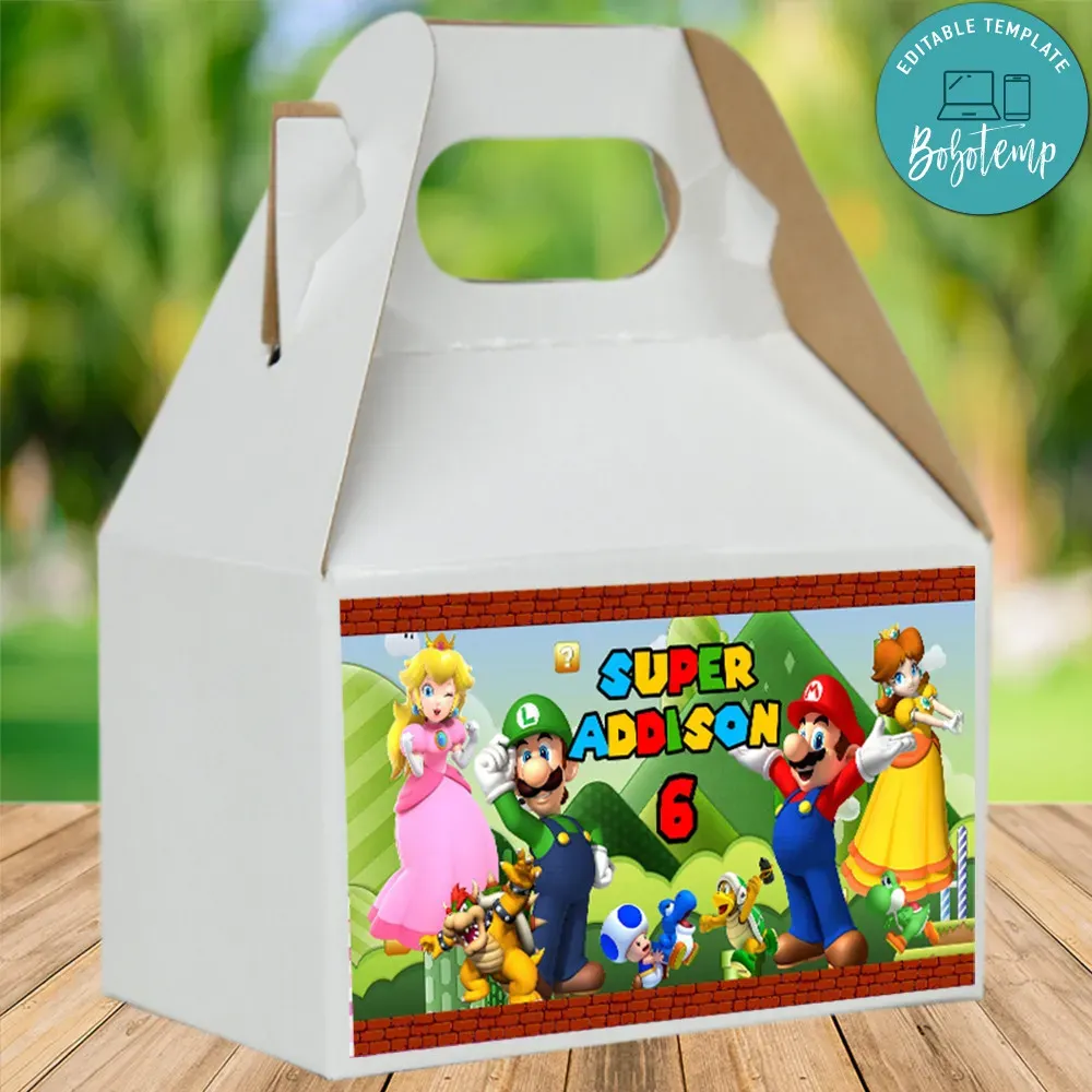 Super Mario Birthday Gable Boxes Label Template to Print at Home | Bobotemp