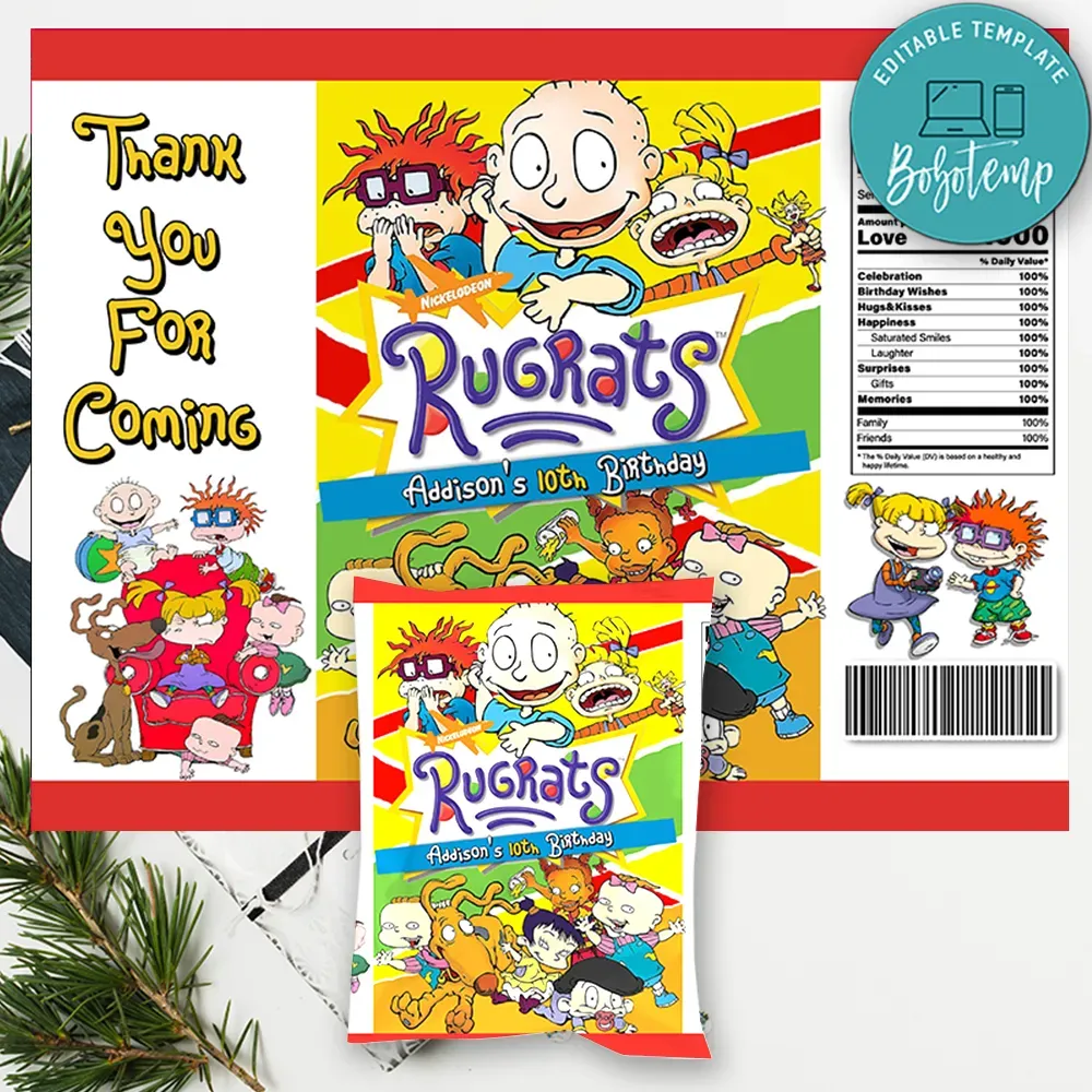 Rugrats Birthday Chip Bag Digital File Printable DIY | Bobotemp
