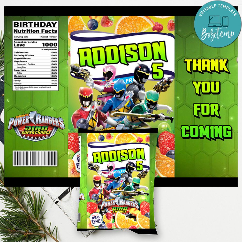 Power ranger Birthday Fruit Snack Bag Digital File Printable DIY | Bobotemp