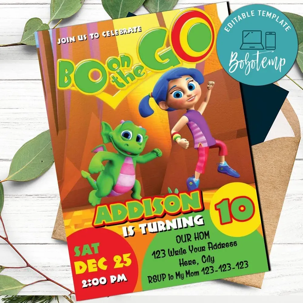 Bo on the Go Invitation Template to print at home DIY | Bobotemp