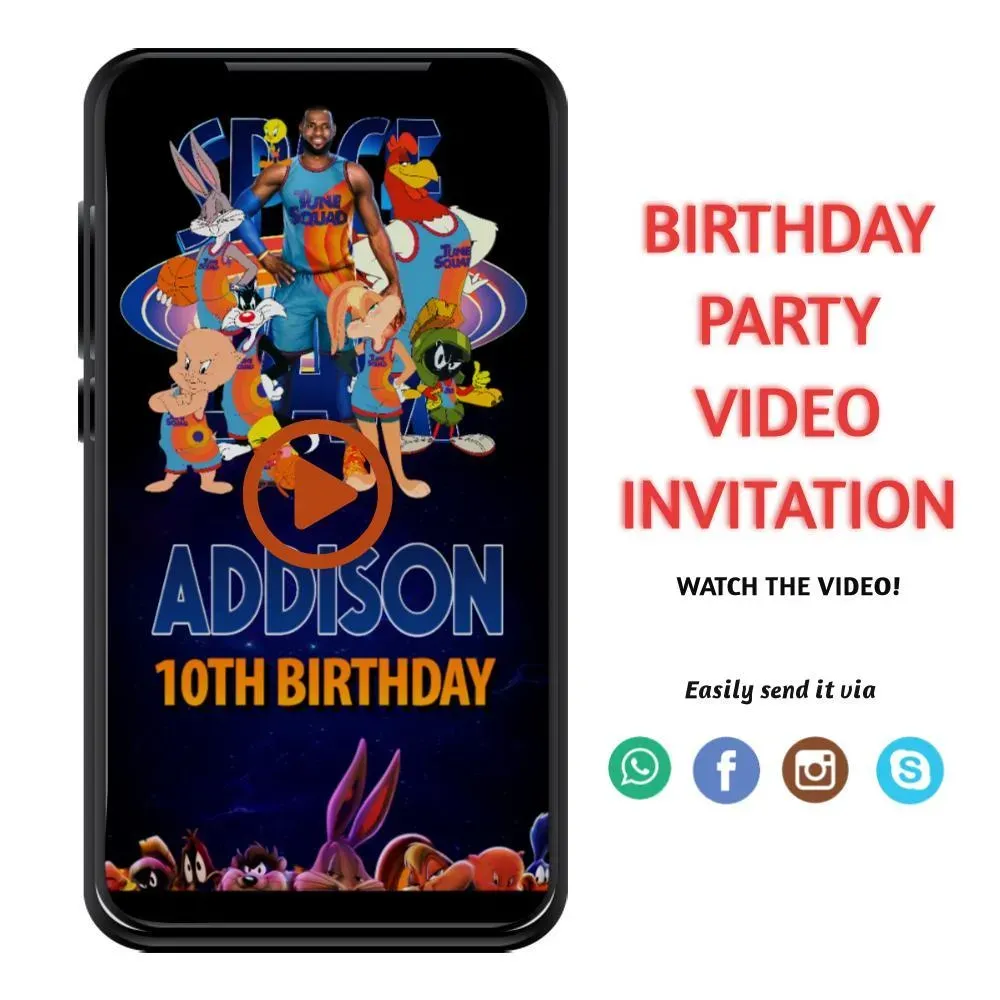 Space Jam 2 Animated invitation card Customizable Template DIY | Bobotemp