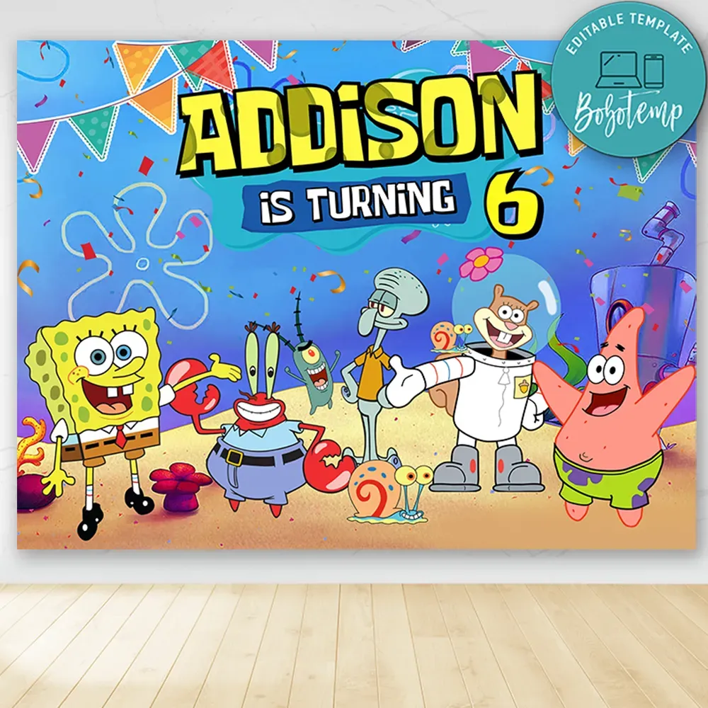 Printable Spongeb Backdrop Digital File Template Instant Download ...