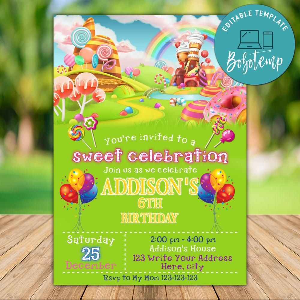 Printable Candyland Birthday Party Invitation Instant Download Bobotemp