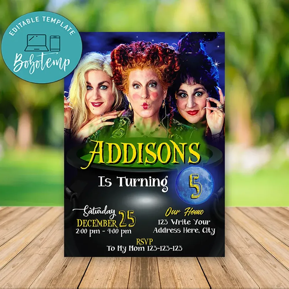 Editable Hocus Pocus Birthday Invitation Instant Download | Bobotemp