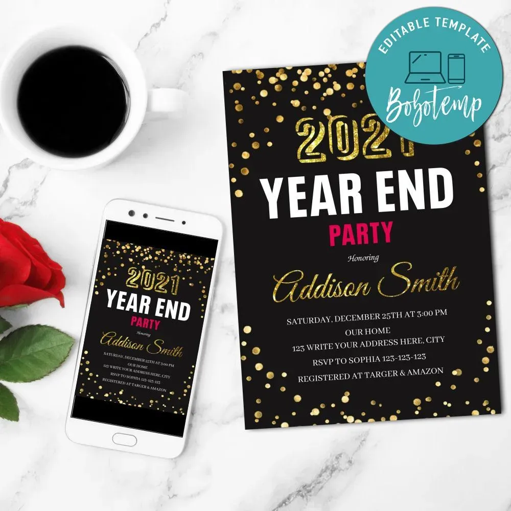 Year End Invitation Customizable Template Instant Download | Bobotemp