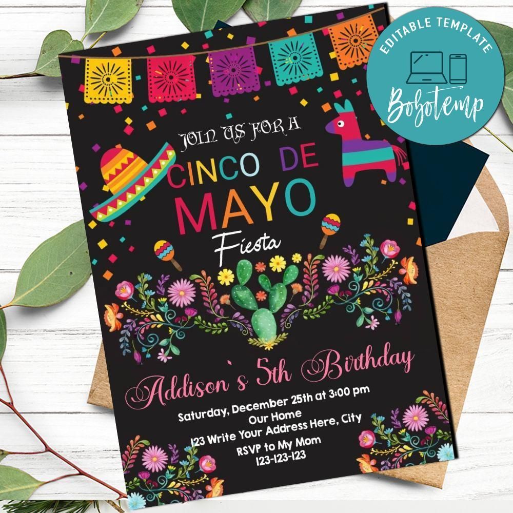 Cinco De Mayo Fiesta Invitation Customizable Template DIY 