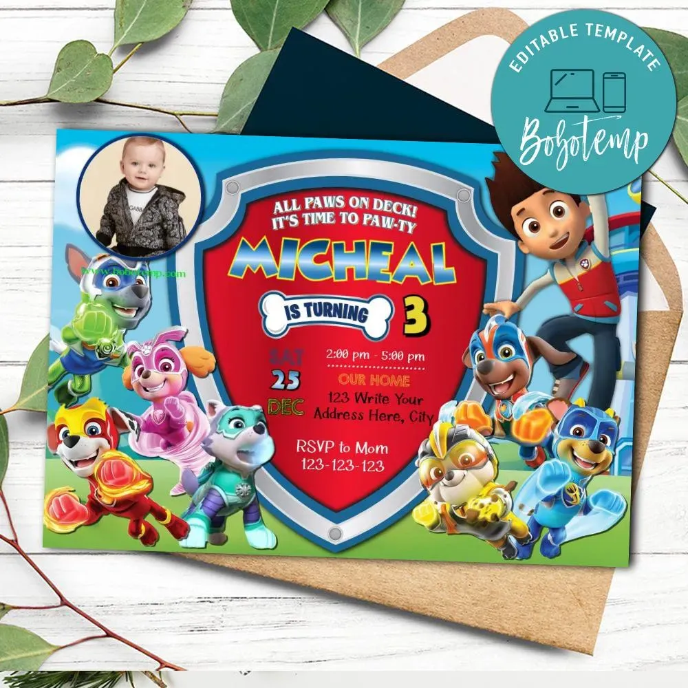 Printable Mighty Pups Paw Patrol Birthday Flyer With Picture | Bobotemp