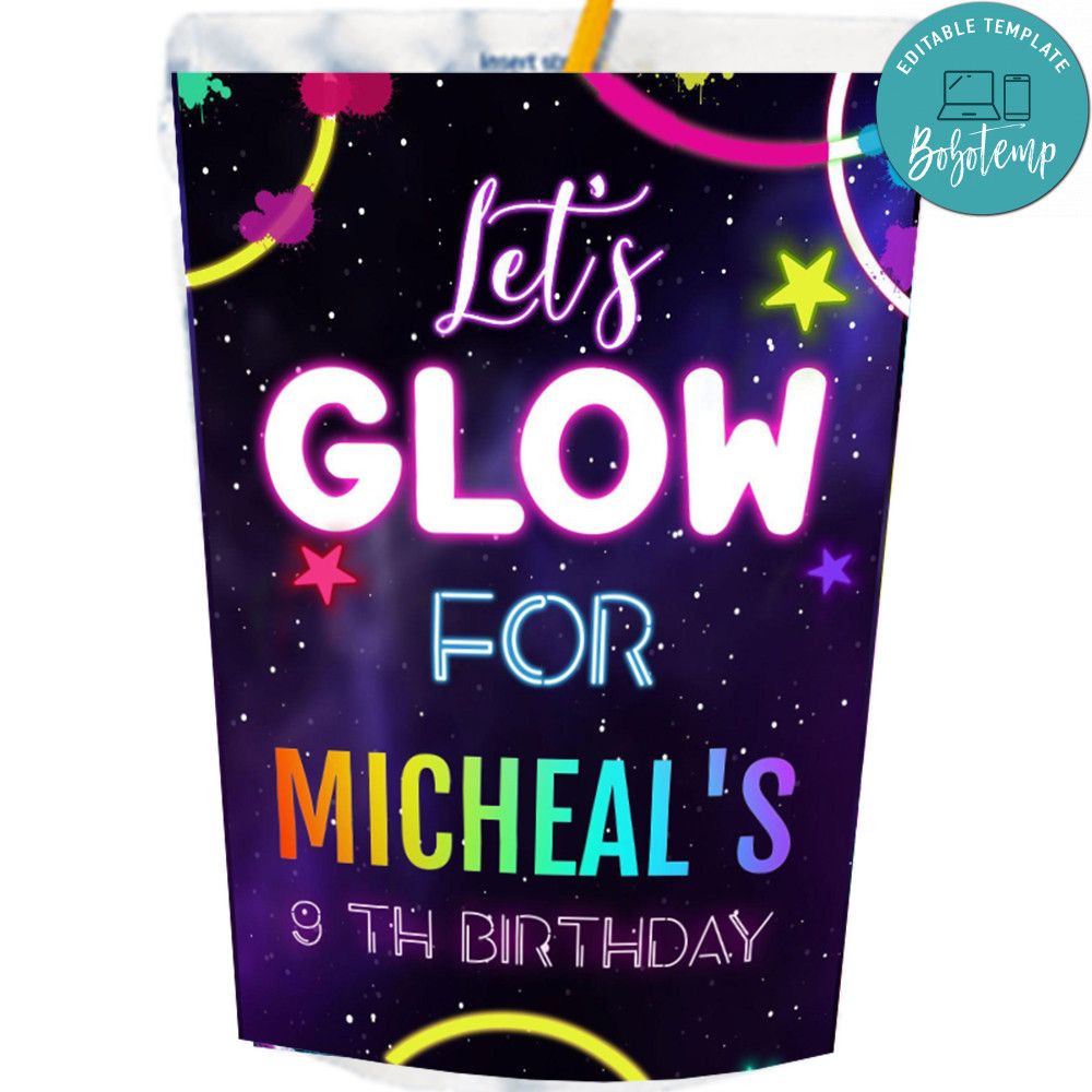 Glow party Capri Sun Labels Digital File Printable | Bobotemp