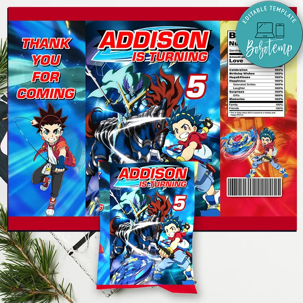 Beyblade Birthday Chip Bag Digital File Printable DIY | Bobotemp