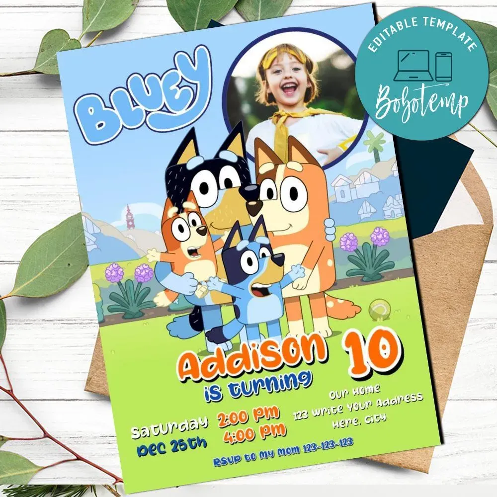 Printable Bluey Birthday Flyer with Photo Instant Download | Bobotemp