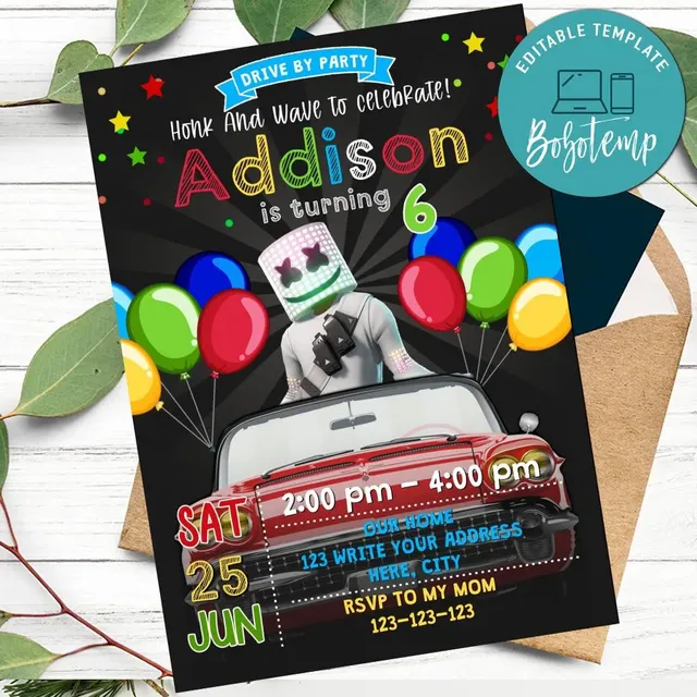 DJ Marshmello Drive By Birthday Parade Invitation Printable, 45% OFF