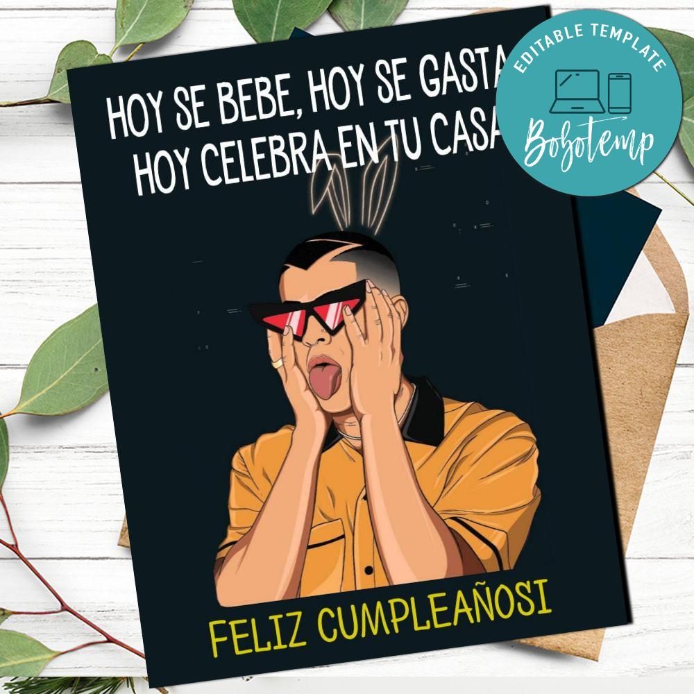 Bad Bunny Birthday Card Template To Print At Home DIY Createpartylabels
