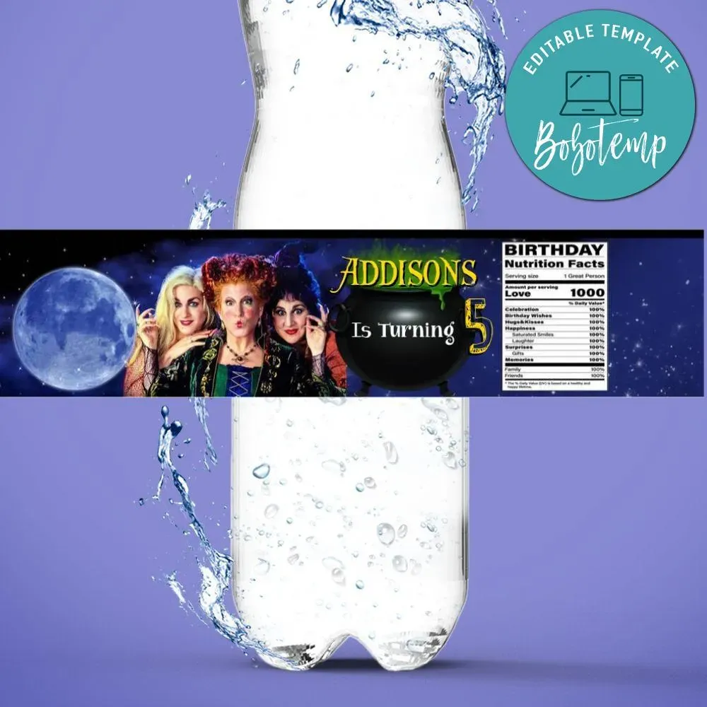 Hocus Pocus Birthday Water Bottle Label Template to Print at Home ...