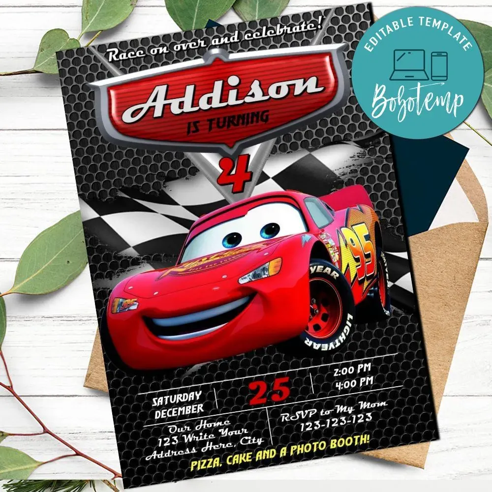 Pixar Cars Invitation Customizable Template Instant Download | Bobotemp