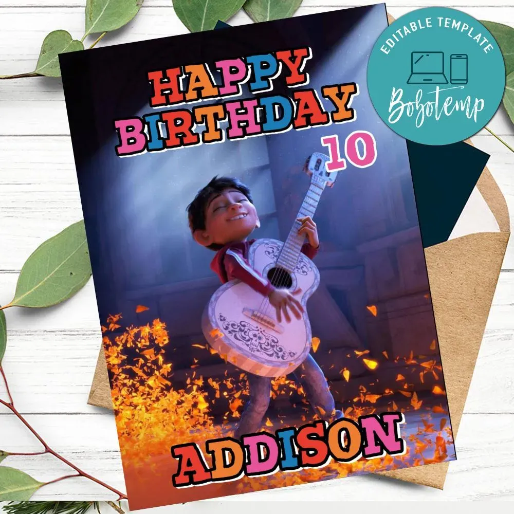 Disney Coco Fiesta Birthday Card to Print at Home DIY | Bobotemp