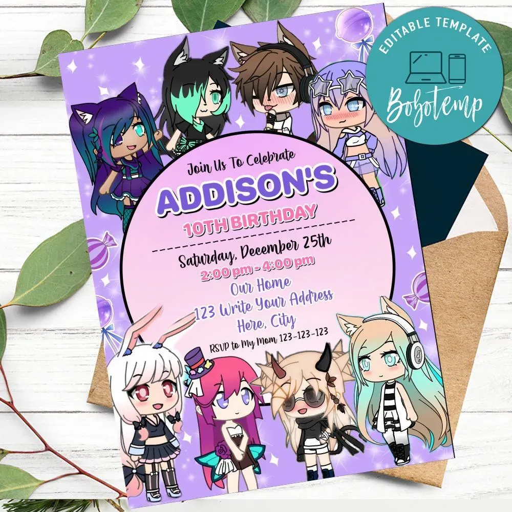 Gacha life Invitation Customizable Template DIY | Bobotemp