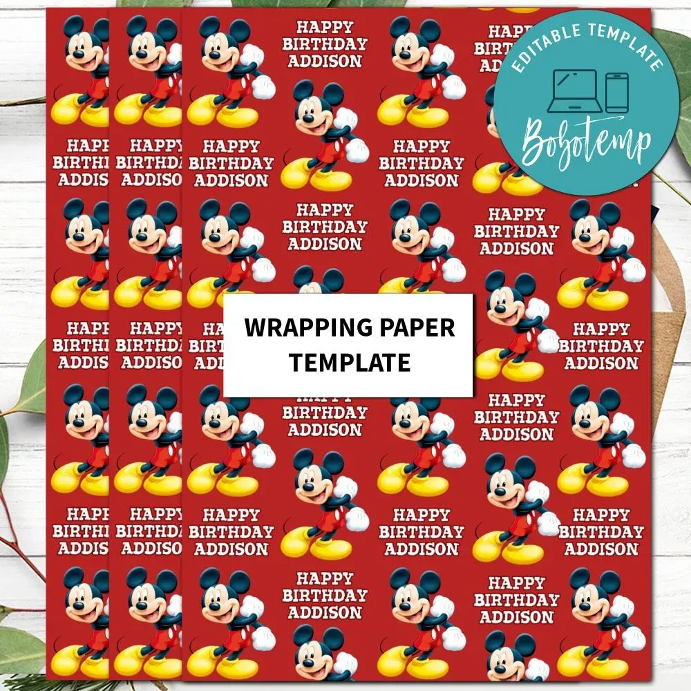Mickey Mouse Wrapping Paper Template to Print at Home DIY | Bobotemp