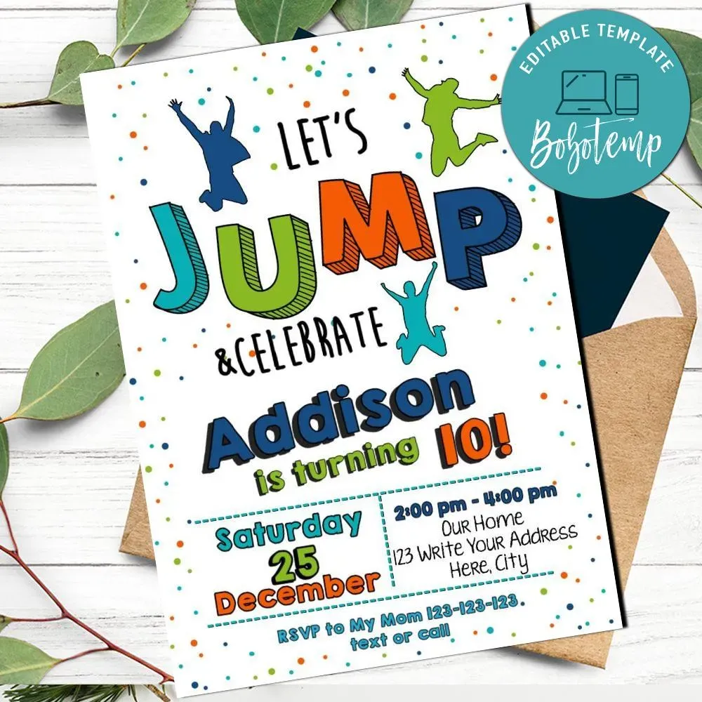 Jump Birthday Flyer Customizable Template Instant Download | Bobotemp