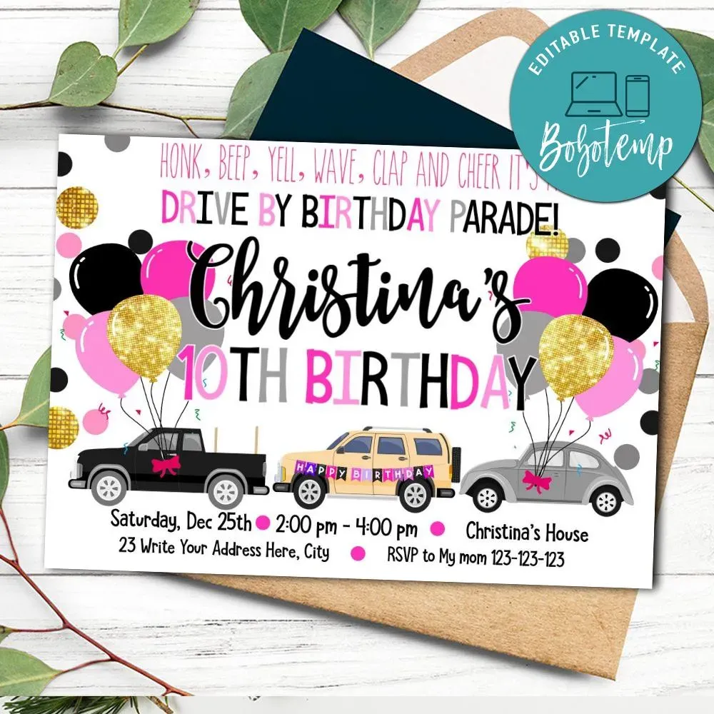 Birthday Parade Invitation Template Instant Download | Bobotemp