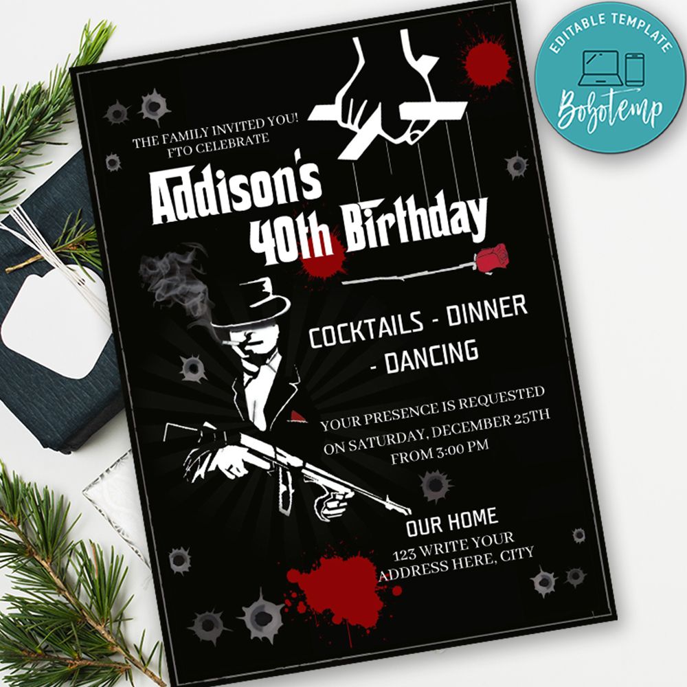 Mafia birthday Invitation Template Instant Download | Bobotemp