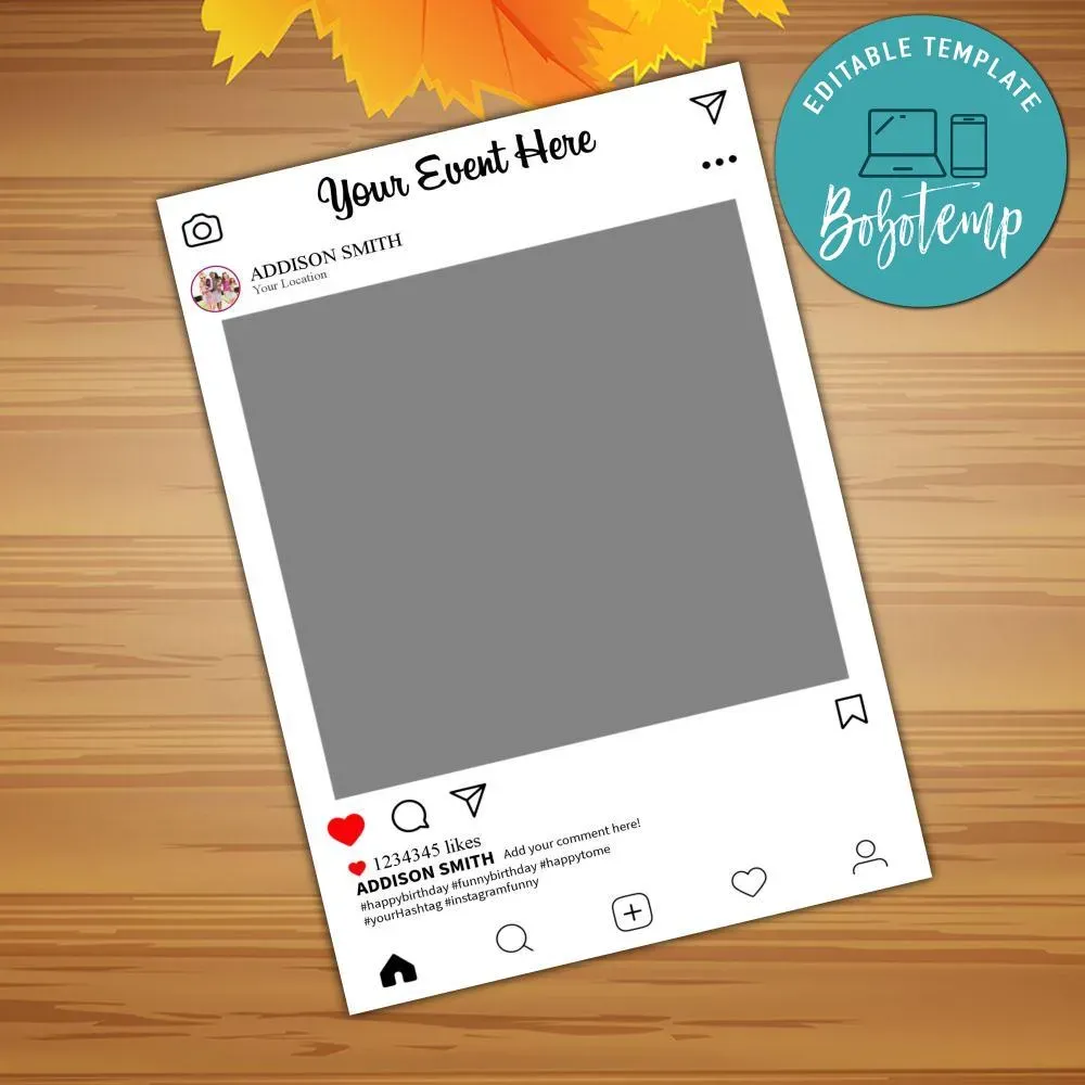 Printable Instagram Party Photo Booth Frame Instant Download | Bobotemp
