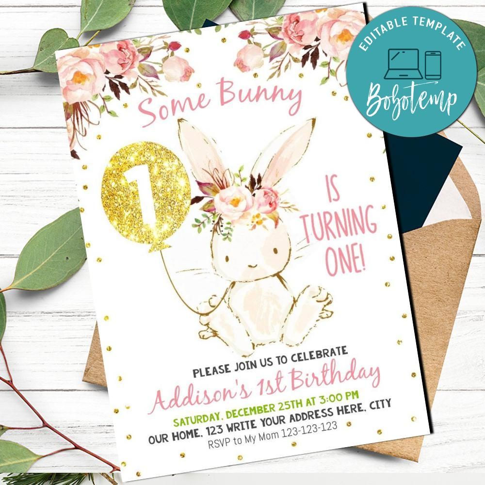 Some Bunny Birthday Invitation Template Instant Download | Bobotemp